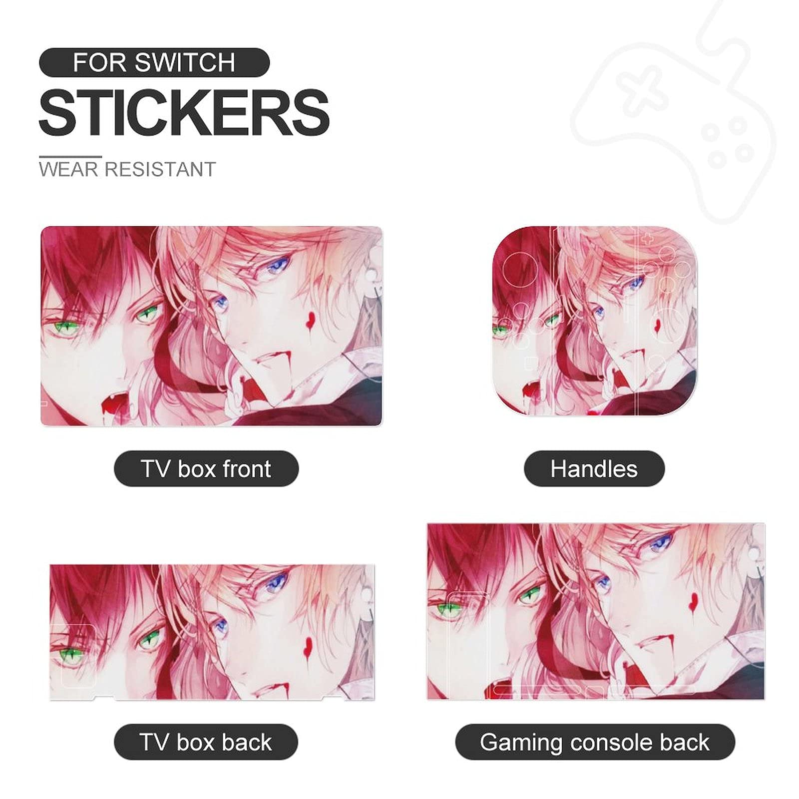 Ayatoxshu Diabolik Lovers Vinyl Skin for Nintendo Switch, Full Set Wrap Protector Stickers Cover Joint Protective Faceplate Console Joy-Con Dock
