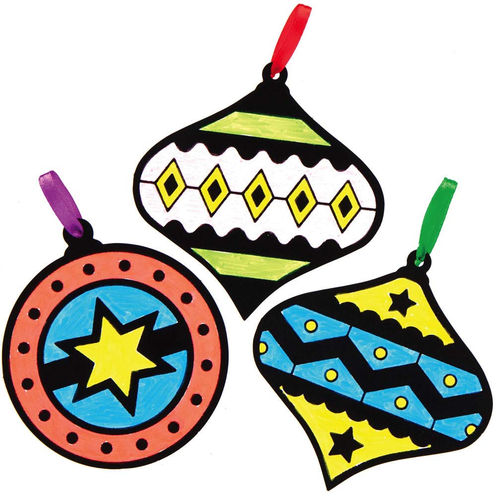 Baker Ross AX572 Christmas Fuzzy Art Ornament - Pack of 15, Festive Tree Ornaments for Creative Art and Craft Activities to Paint and Decorate