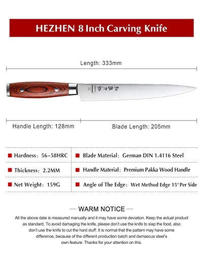 HEZHEN Stainless Steel Slicer Knife,German Steel Carving Knife, Pakka Wood Handle with Gift Box