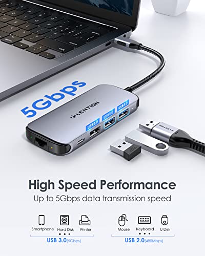 LENTION Ultra-Thin USB C Hub with Ethernet, 4K HDMI, USB 3.0/2.0, Card Readers & PD Adapter for 2023-2016 MacBook Pro 13/14/15/16/M1/M2, New Mac Air & Surface, Chromebook, More (CB-C48, Space Gray)