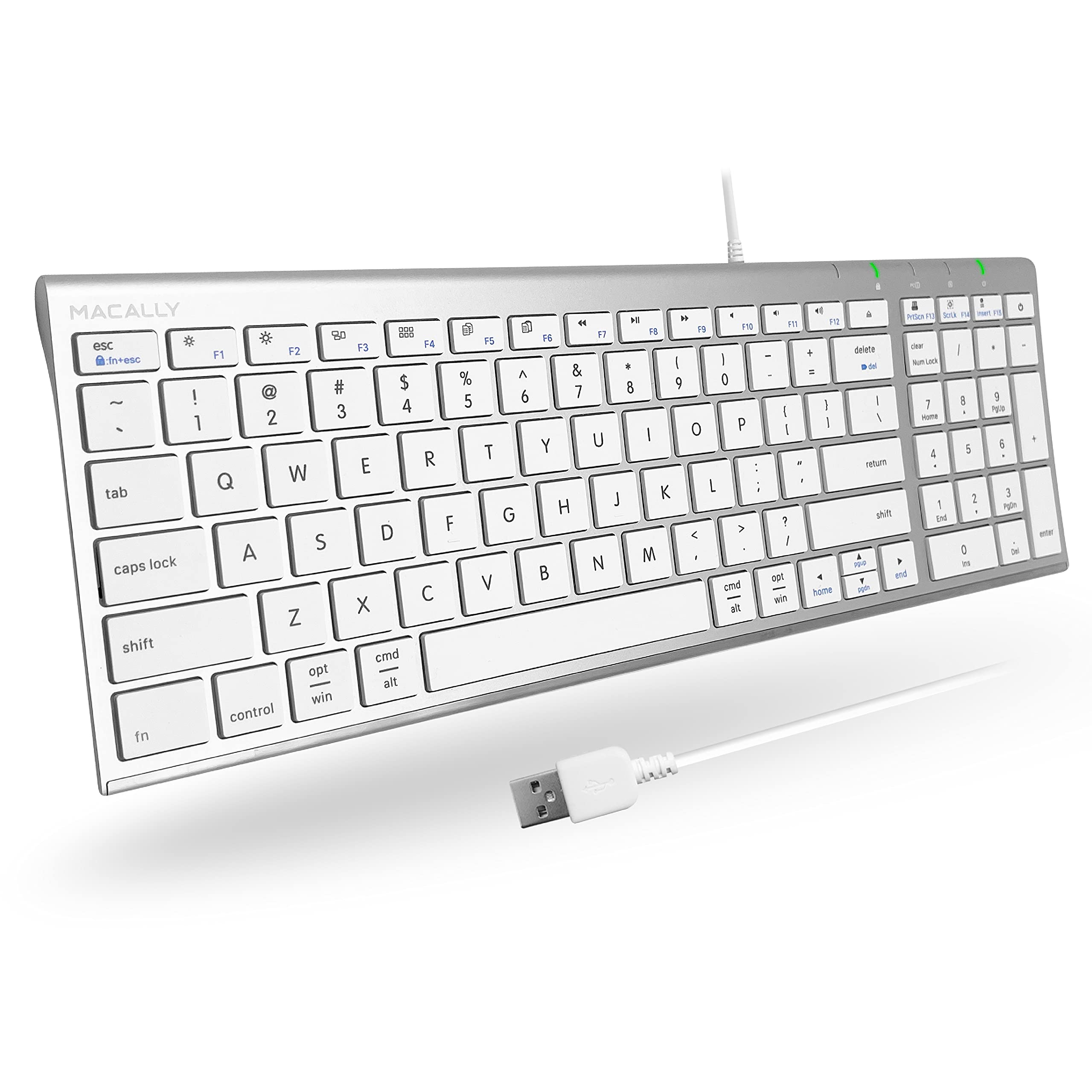 Macally Wired Keyboard for Mac, Compatible Apple Keyboard - Slim, Space-Saving Design USB Keyboard with Numeric Keypad - Budget-Friendly Laptop, MacBook Pro/Air, iMac Keyboard Replacement