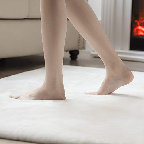 Ashler Faux Rabbit Fur Area Rug White(2 X 6 ft)& Throw Pillow Covers White 18 X 18 inches