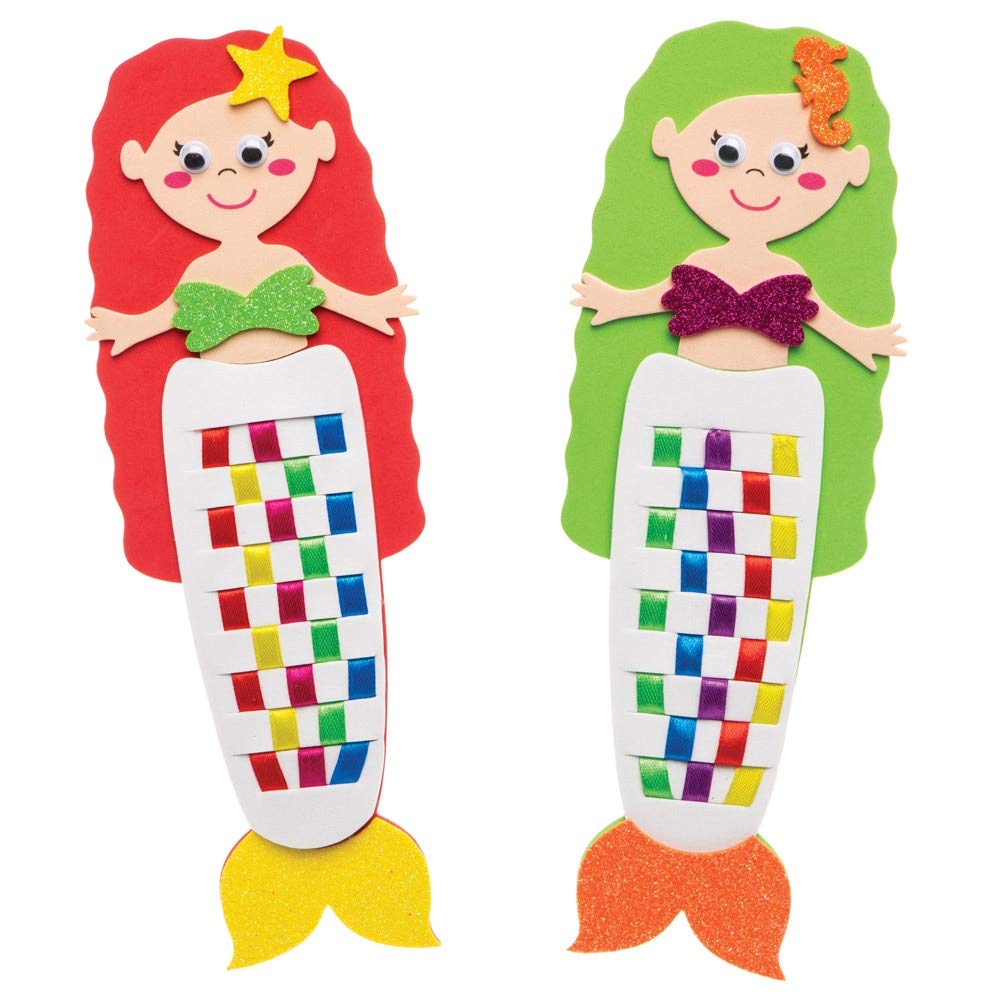 Baker Ross Mermaid Weaving Kits - Pack of 6, Introductory Sewing for Beginners and for Kids Arts and Crafts Projects (AW607), Assorted