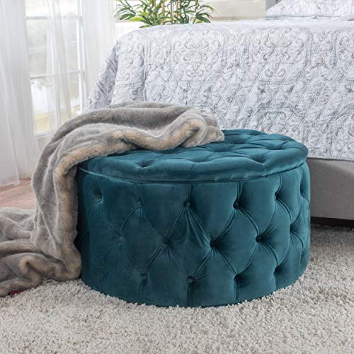 Christopher Knight Home Zelfa Velvet Ottoman, Dark Teal