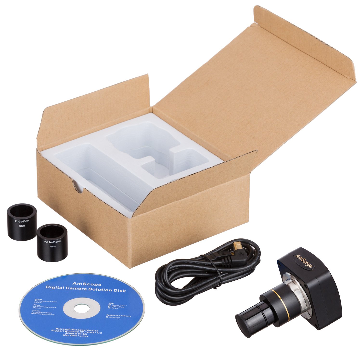 AmScope MU500-CK 5.0 MP USB Microscope Camera with Software and Calibration Kit, Compatible with Windows XP/Vista/7/8/10 and Mac OSX
