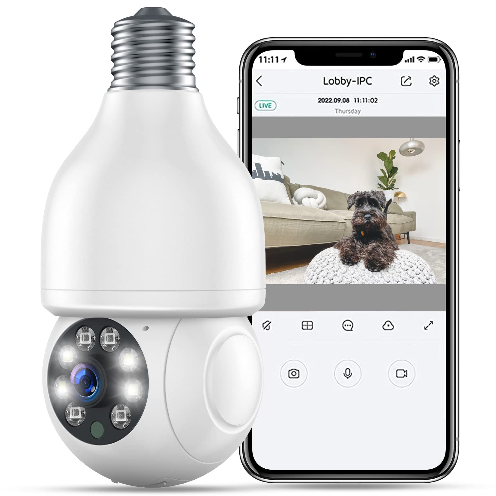 2.4GHz WiFi Light Bulb Security Camera,1080P Light Socket Camera, Outdoor Indoor Wireless Security Camera,Full Color Night Vision, TwoWay Dialogue,Motion Tracking,Alexa Support