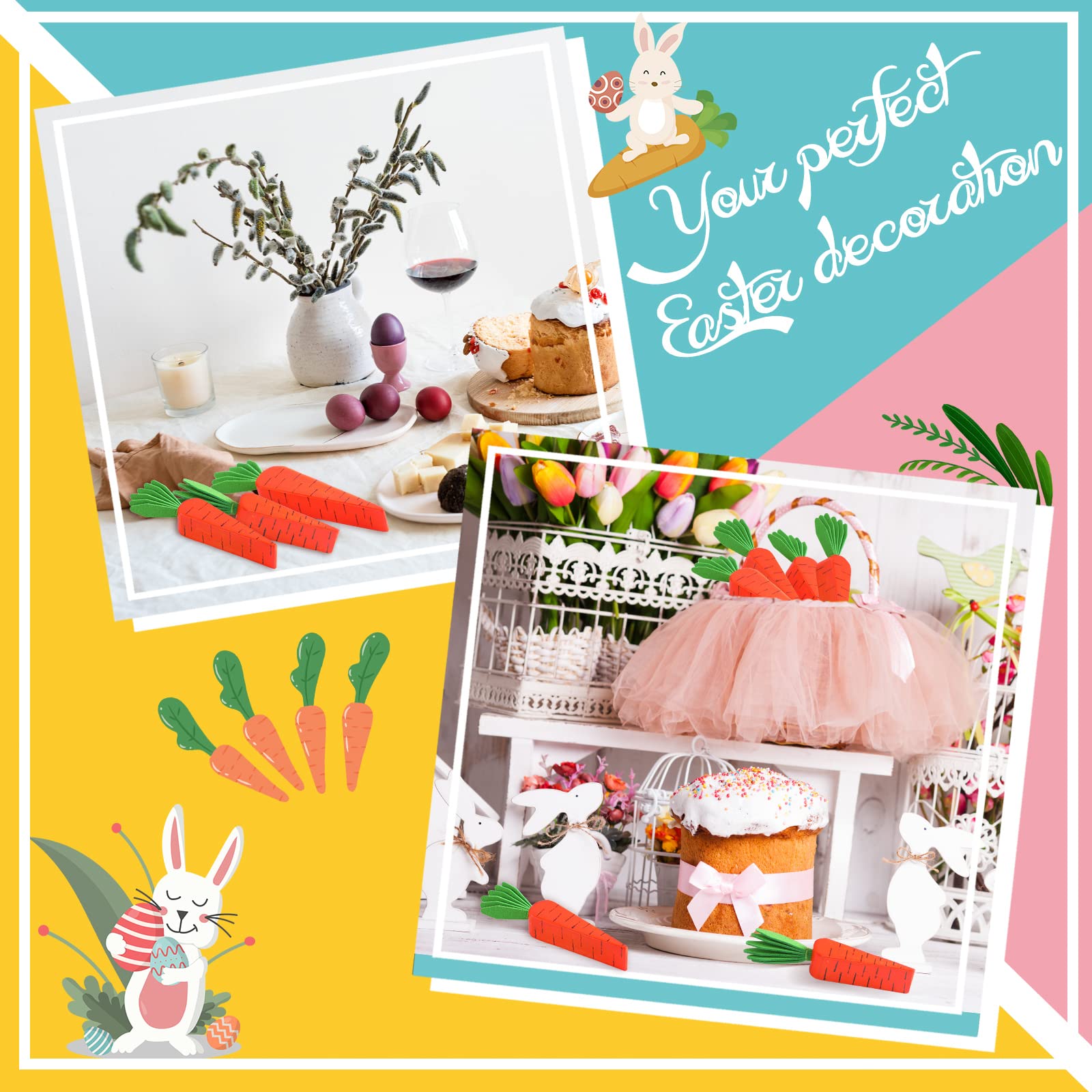6 Pieces Rustic Wooden Carrots Easter Carrot Easter Decorations Artificial Carrots Tiered Tray Decorations for Easter Bunny Decor Spring Garden Decor Party Supply DIY Crafts Home Kitchen Decor