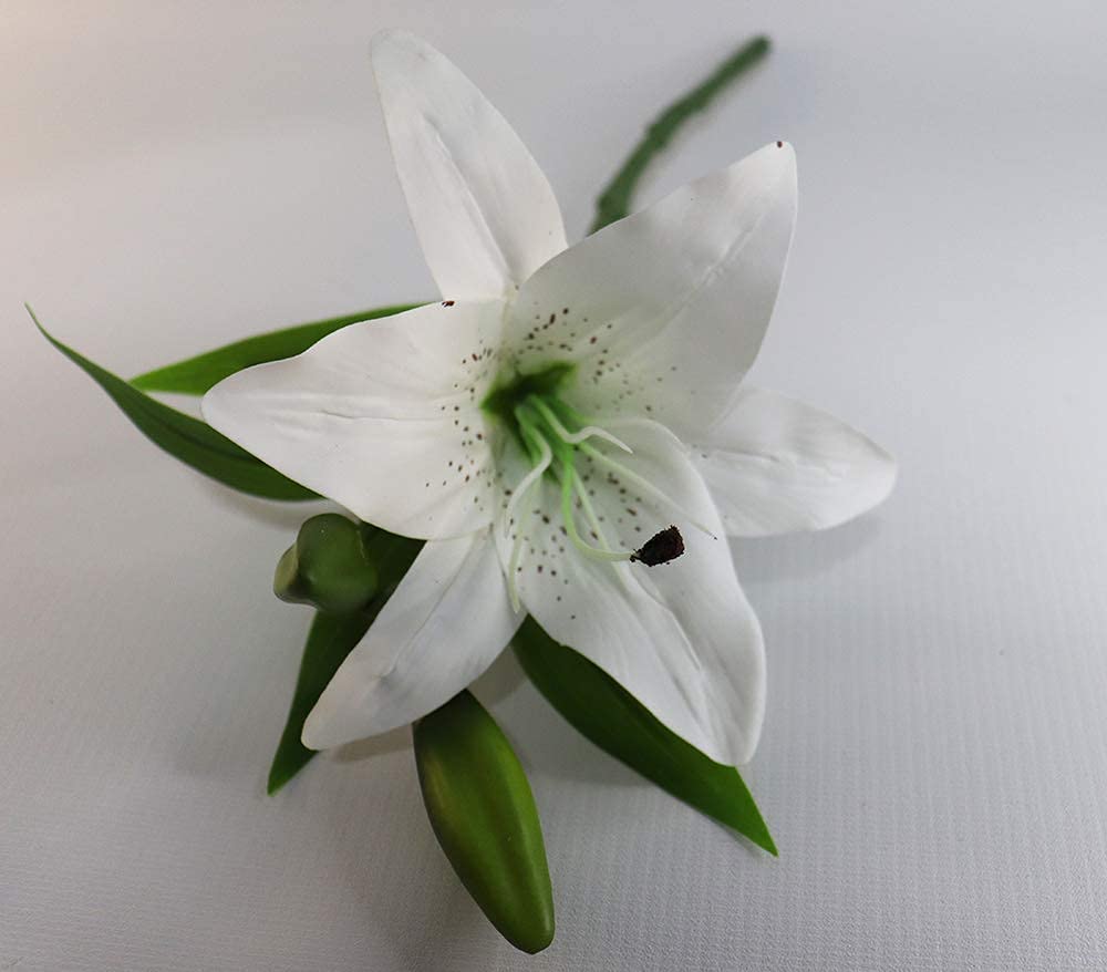 5 Bouquets Artificial Lily Flowers - Lily Fake Flower Suitable for Wedding Party Home Garden Dining Table Shop Decoration Photography Props (White)