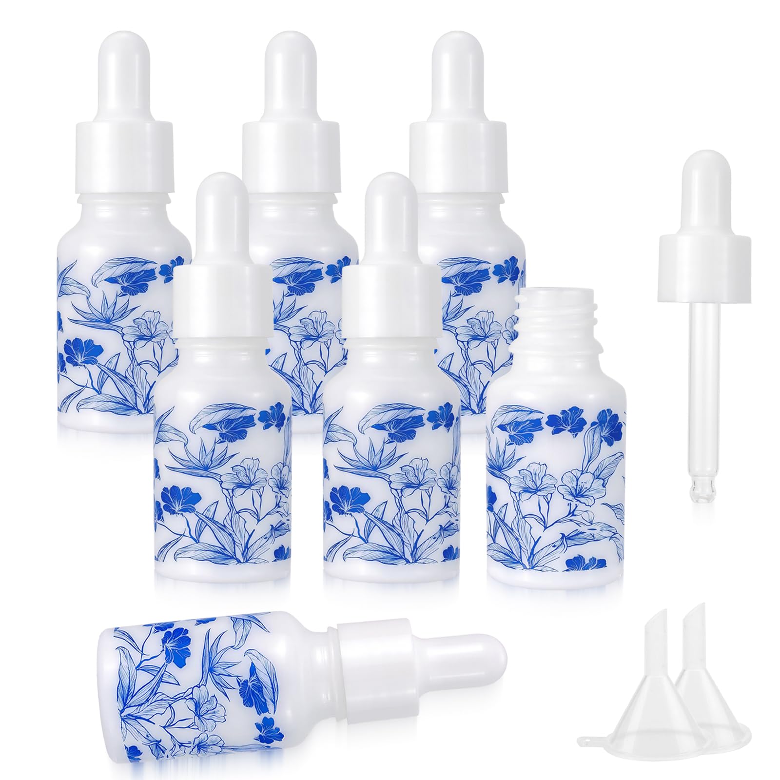 Newzoll 7Pcs 10ml (1/3oz) Dropper Vials Ceramic Perfume Bottles Empty Dropper Bottles Containers Jars for Essential Oils Cosmetic Liquid, Dropping Bottles with 2 Funnels