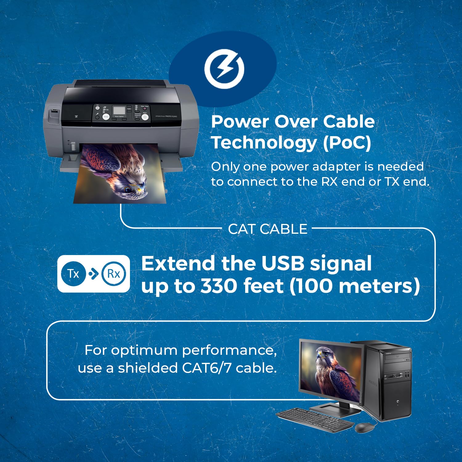 OREI USB Over Ethernet Extender Upto 330 Feet - Extends USB 2.0 Signals Over LAN Ethernet with 2 Ports - Power Over Cable, Long Distance Extension & Support for All Operating Systems (USB-EXB330-K)