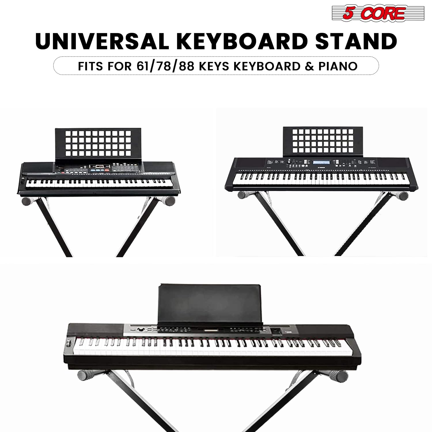 5 CORE Keyboard Stand Single X Style Adjustable Digital Electric Piano Riser Durable & Sturdy Music Synthesizer Holder Stands - 61 76 88 Keys KS1XBLK