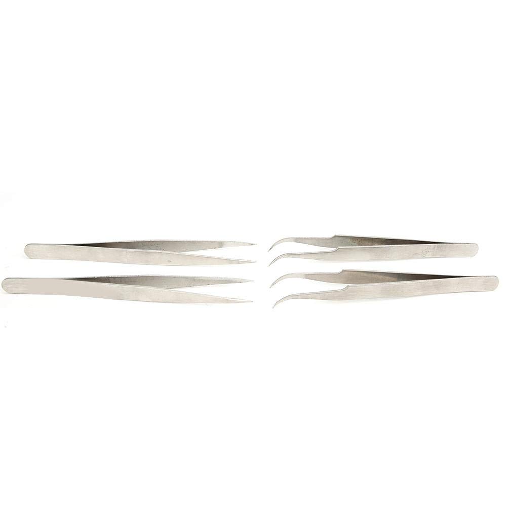 HEEPDD Tweezers, 4PCS Serger Tweezers with Serrated Tips Serrated Bent Tweezers Tips Stainless Steel Straight Tweezer Tip Curved Anti Static Tweezers Sewing Machine Accessory