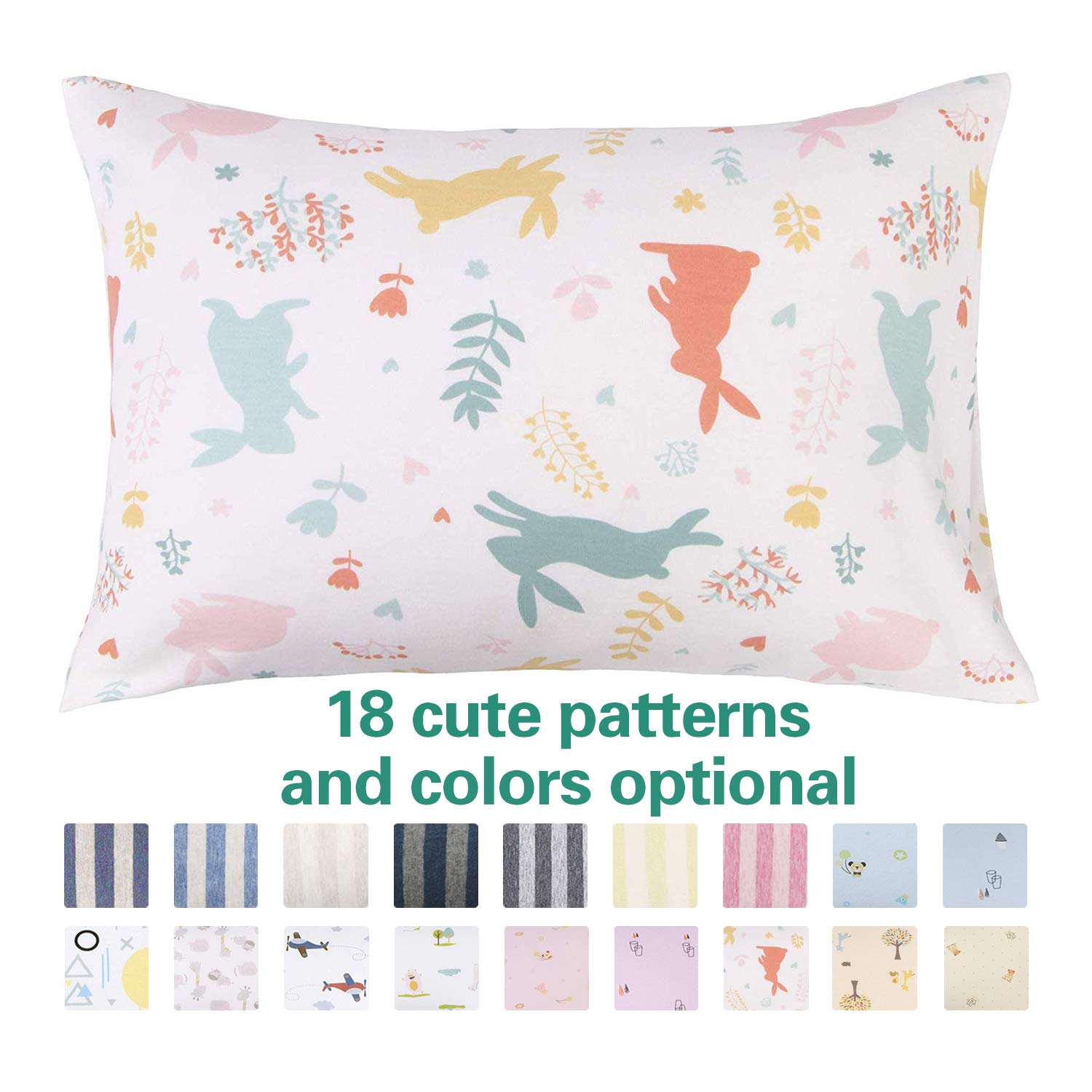 NTBAY Organic Cotton Toddler Pillowcases - Super Soft & Breathable Jersey Cotton Toddler Pillow Cases, 13βx18β Pillow Cases with Envelope Closure, Rabbits