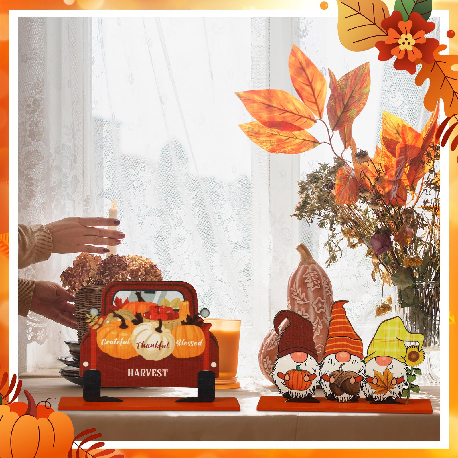 6 Pieces Thanksgiving Table Centerpiece Signs Wood Thanksgiving Fall Decor for Table Harvest Autumn Pumpkin Decor Thanksgiving Decor for Tables, Tiered Tray, Home Kitchen