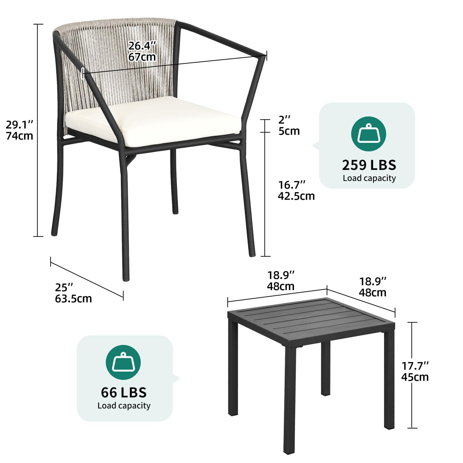 3 Pcs Patio Wicker Conversation Furniture Set for Bistro Balcony Indoor Outdoor Beige