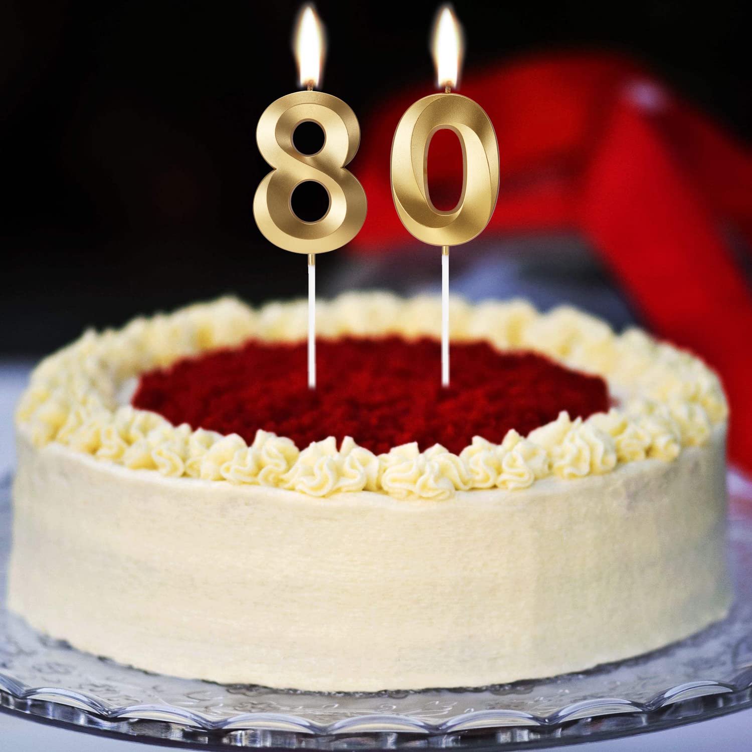 80th Birthday Candles Numbers for Cakes Candle Happy Eightieth Birthday 3D Designed Wedding Anniversary Party Cake Topper Decorations (80, Gold)