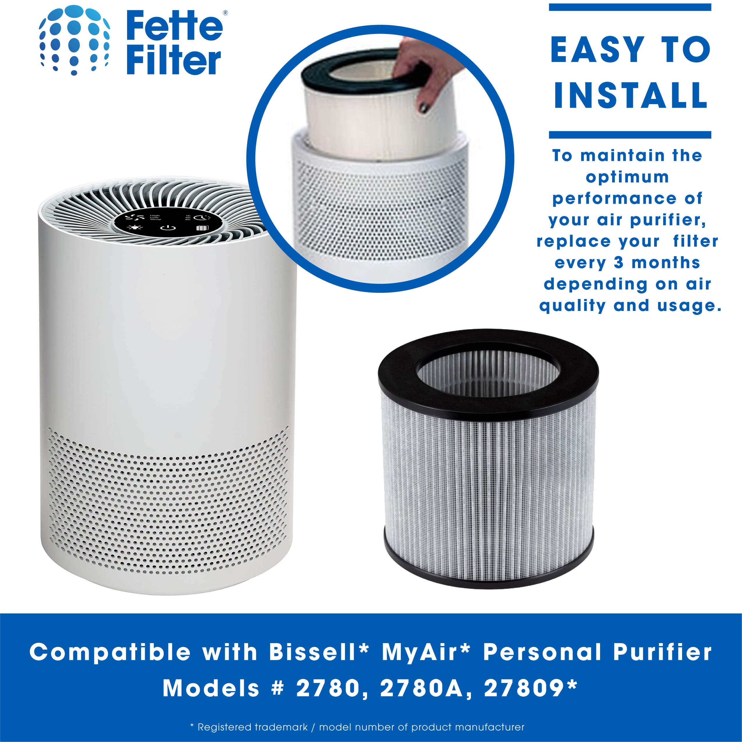 2801 Premium Air Purifier Filters Compatible with Bissell 2801 High Efficiency and Carbon Filter for Bissell My Air Personal Models # 2780, 2780A, 27809, 3329, 2780P, 3329, 2780B - Pack of 2