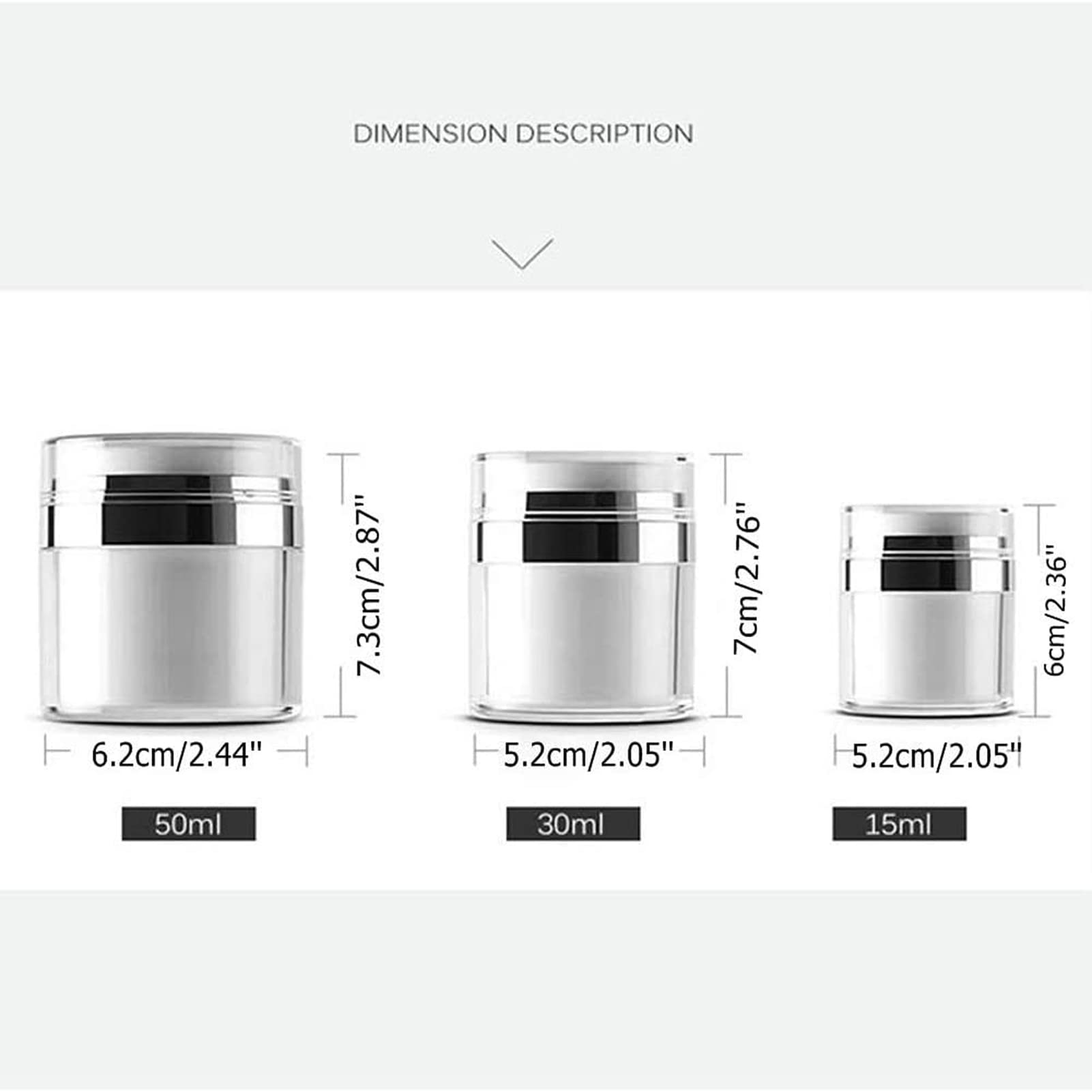 3Pcs Cream Jar Vacuum Bottle, 15/30/50 ML Refillable Portable Airless Pump Bottles, Makeup Lotion Travel Container Push Down Pump Dispenser (15ML - 3Pcs)