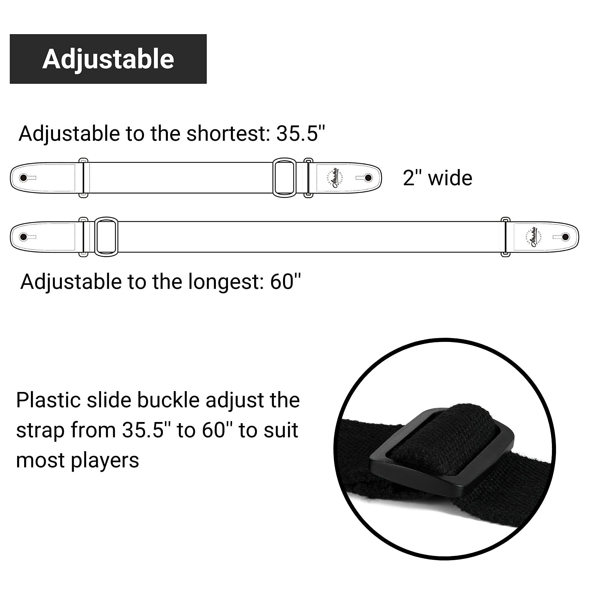 Amumu Guitar Strap Soft Cotton with 3 Pick Holders for Electric, Acoustic, Bass Guitar - Red