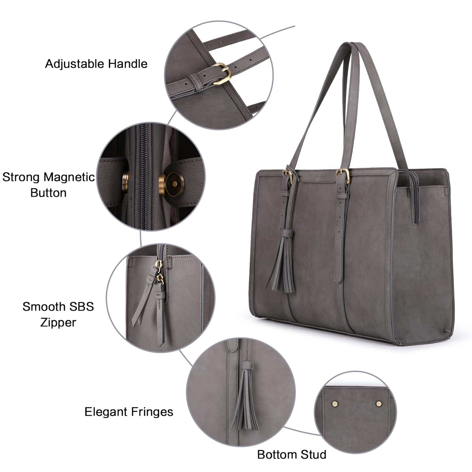 ECOSUSI Laptop Tote Fits Up to 15.6 Inch Briefcase for Women Office Handbags large Capacity with 3 Layer Compartments