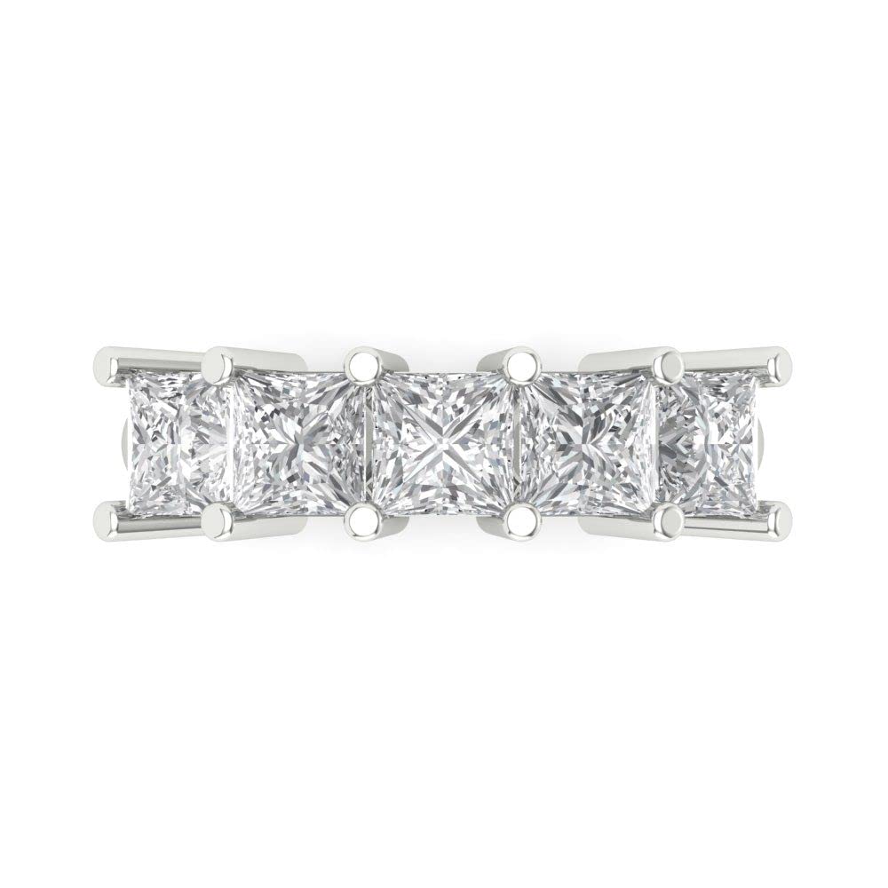 2.5 Carat Princess Cut Zircon 14k White Gold Eternity Designer Art Deco Everlasting Danity Statement Ring Band Sz 6.5