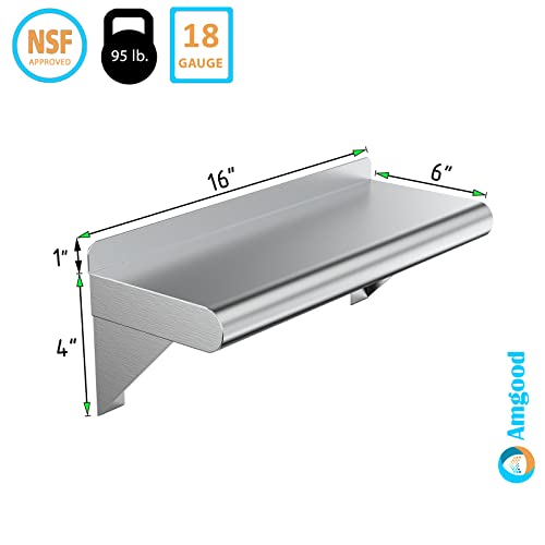 AmGood 6" X 16" Stainless Steel Wall Shelf | Metal Shelving | Garage, Laundry, Storage, Utility Room | Restaurant, Commercial Kitchen | NSF