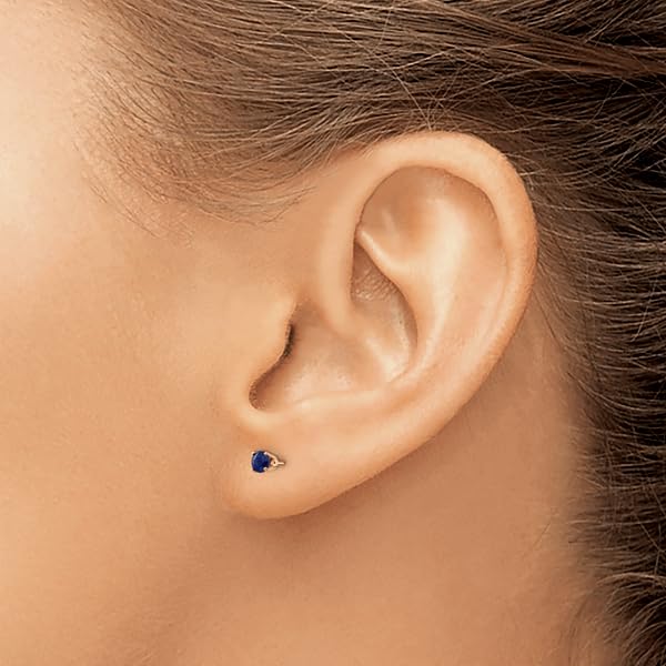 14K Yellow Gold 3mm Blue Sapphire Studs Gemstone Earrings September Birthstone Jewelry