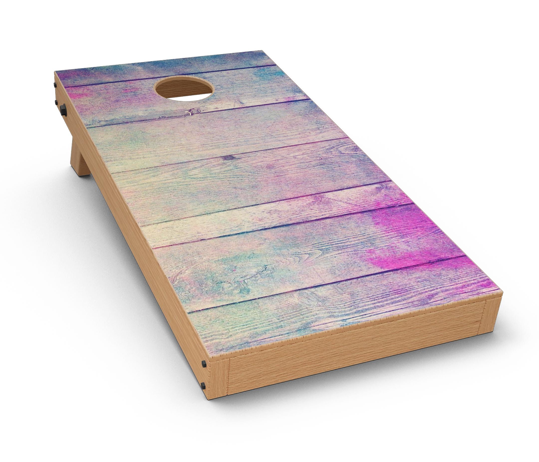 Design Skinz Wood Skin Set for Cornhole (Skin Only) - Pink & Blue Grunge Wood Planks