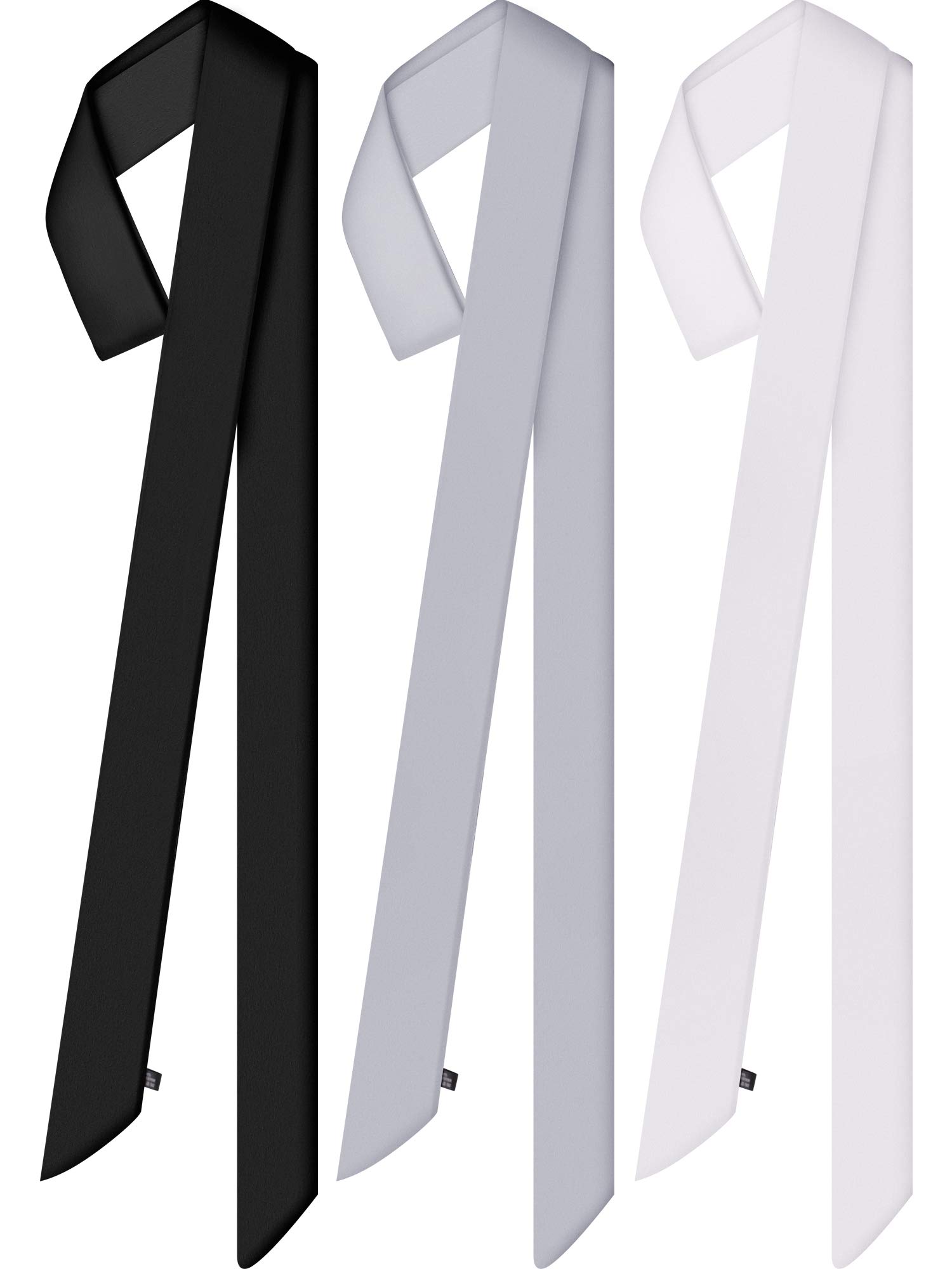 3 Pcs Scarf Skinny for Women Satin Scarf Belts Sash Necktie Neck Scarf Choker Solid Color Narrow Scarf (Black, White, Grey)