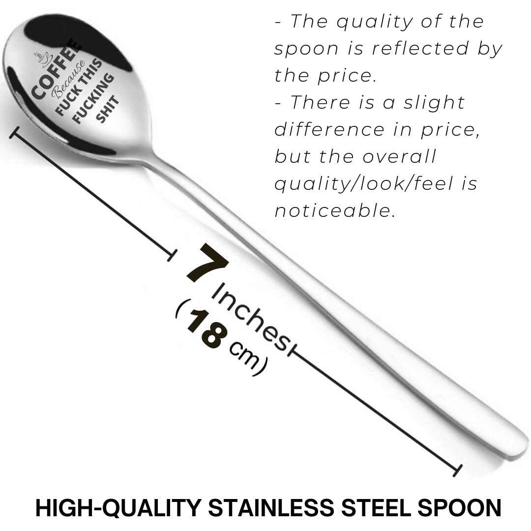 99WakeUp Coffee because fuck this - Funny Coffee Spoon gift for him for her Engraved Spoon, Unique Gift For Coffee Lover Grandpa Grandma Mother Father, Silver, 7 Inches (VTK-430)