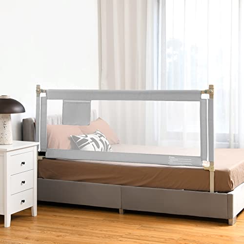 BABY JOY Bed Rail for Toddlers, 69ββ Extra Long, Height Adjustable & Foldable Baby Bed Rail Guard w/Storage Pocket & Double Safety Child Lock for Kids Twin Double Full Size Queen King Mattress (Gray)