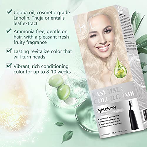 HJL Hair Color Permanent Hair Dye Cream with Comb Applicator Ammonia Free Hair Coloring Kit, Light Blonde, Pack of 1
