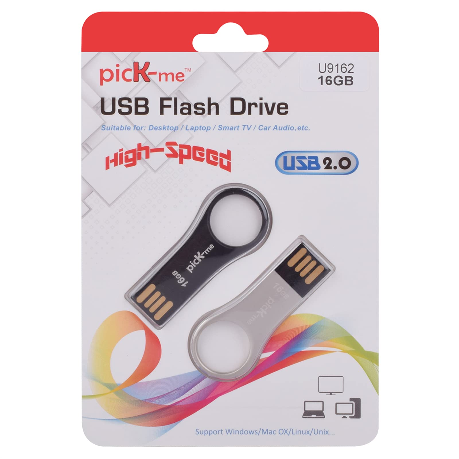 picK-me USB 2.0 Flash Drives, High Speed Thumb Drive Disk Memory Stick, for Data Storage and Share, for Desktop/Laptop/Smart TV/Car Audio etc (16GB, 2 PCS)