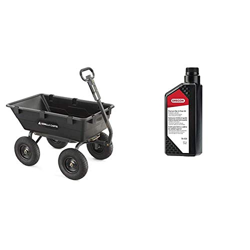 Gorilla Carts Heavy-Duty Poly Yard Dump Cart | 2-in-1 Convertible Handle, 1200 lbs Capacity | GOR6PS Model & Oregon 54-026 Bar and Chain Oil, 1 Quart