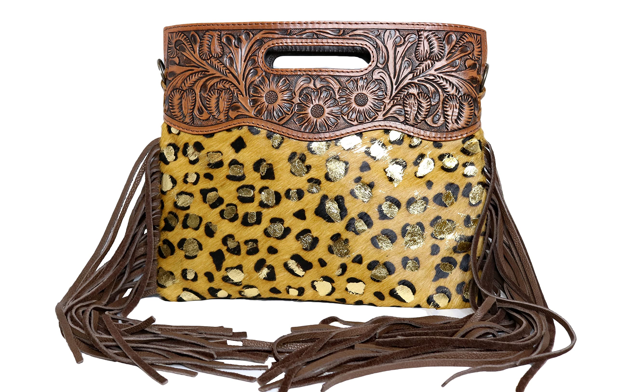 American Darling Cross Body Bag In Cheetah and Gold Acid Wash Style Number ADBGS146CHEGO (Brown)