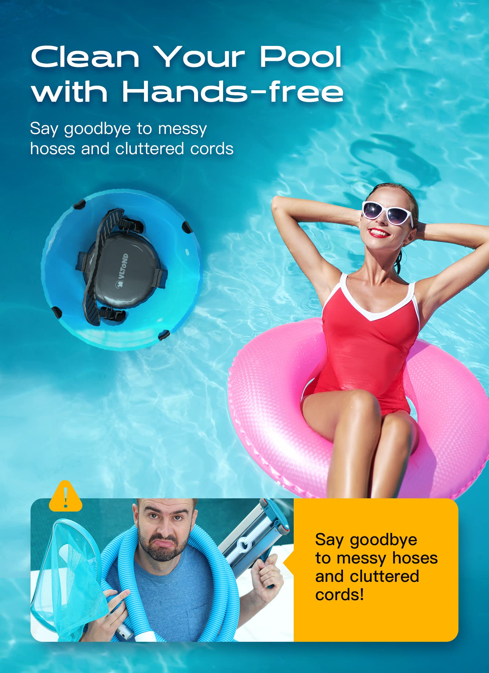 ๐๐๐๐ ๐๐ฉ๐ ๐ซ๐๐๐๐ Cordless Pool Vacuum -ใUp to ๐๐๐ MinsใRobot Pool Vacuum Cleaner for Above Ground /Inground PoolใEnhanceใ5200mAh Batteryใ2-MotorใPowerful Suction for Flat Pool Up 650 Sq.Ft