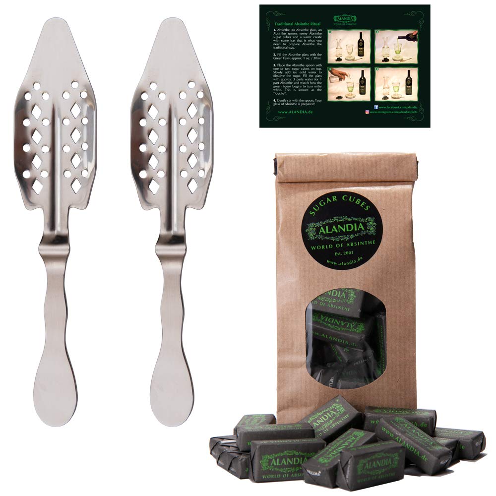 Absinthe Spoon and Sugar Cubes | 2x Absinthe Spoons | Stainless Steel | 19th Century Design