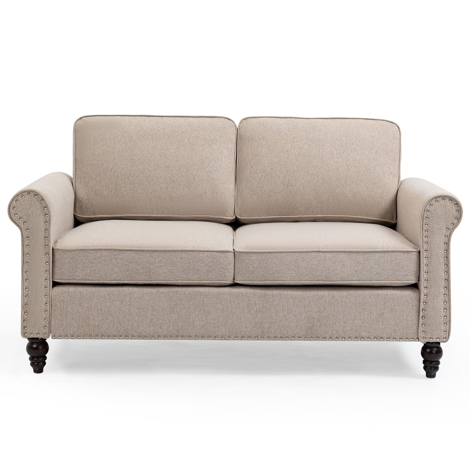48" Small Loveseat Sofa Couch, Mid Century Modern Comfy Sofa Couch, Upholstered 2 Seater Mini Love Seat Couch with Rolled Armrest & Nailhead Trim for Small Spaces, Bedroom, Living Room, Apartment