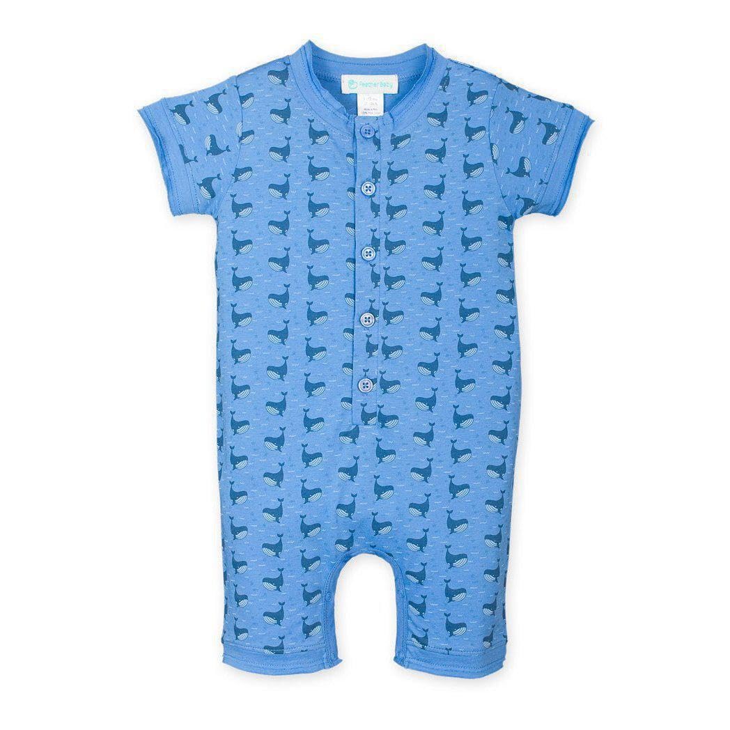 Henley Romper - Fin Whale on Blue 100% Pima Cotton 12-18 Months or 26-29 lb