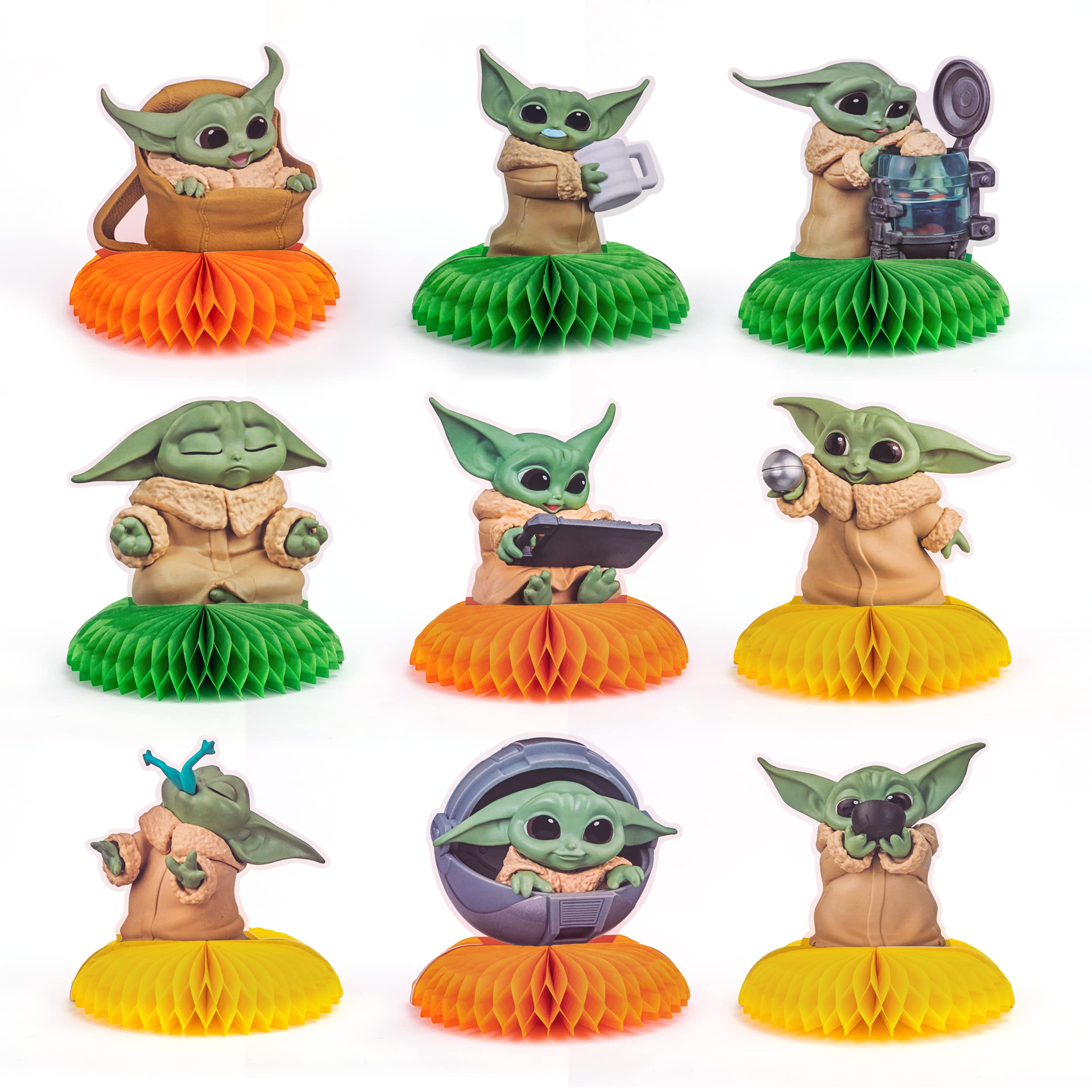 9PCS Baby Yoda Honeycomb Centerpieces, Baby Yoda Table Topper for Birthday Party Decoration, Star War Baby Table Topper Centerpieces, Baby Shower Cake Topper Table Decorations