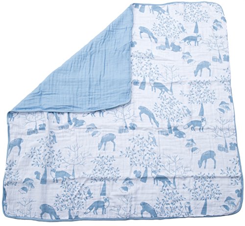 Clover & Sage Organic Muslin Baby Toddler Blanket - 100% Hypoallergenic Cotton Bed Blankets - Blue Forest