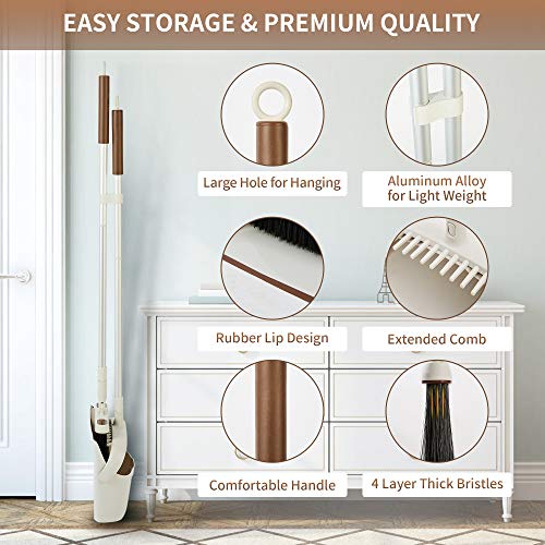 Jekayla Broom and Dustpan Set for Home with 54" Long Handle, Upright and Lightweight Dust pan and Brush Combo for Kitchen Room Office Lobby Floor Cleaning, Brown and Grey