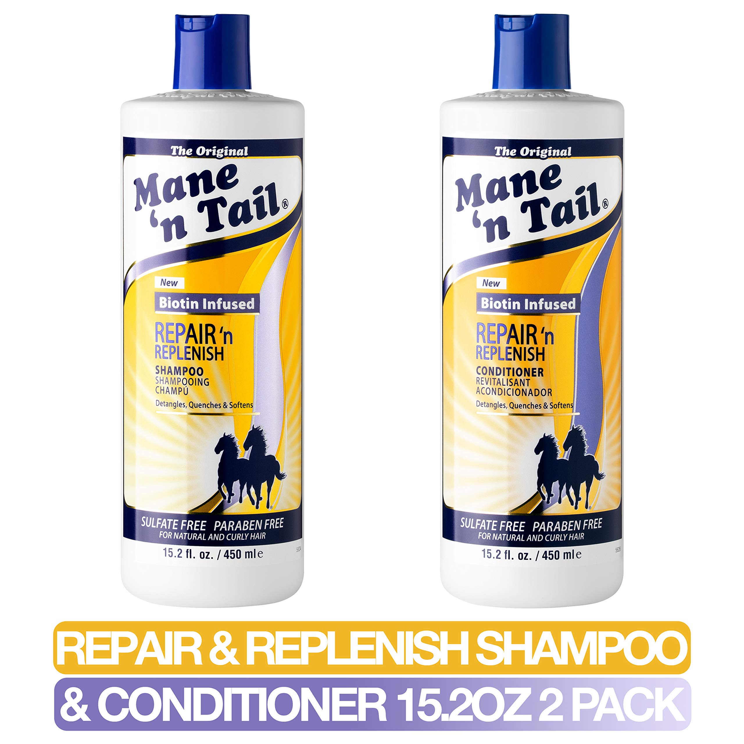 Mane ’n Tail Sulfate Free Repair ’n Replenish Gentle Cleaning And Replenishing System (15.2 Oz Each)