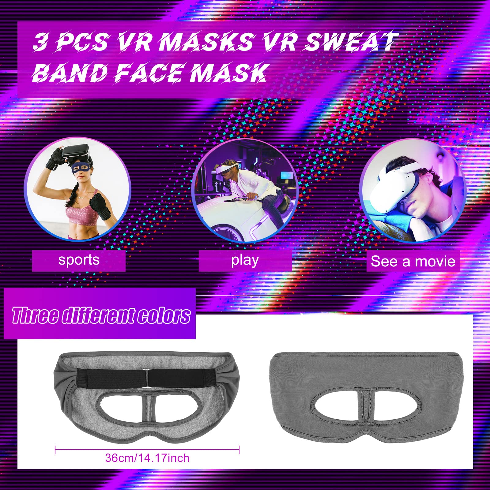 3 Pcs VR Masks VR Sweat Band Face Mask Breathable VR Eye Mask Elastic Face Cover Mask for VR Virtual Reality Headsets VR Accessories for VR Workout Use
