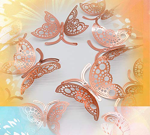 paperbgspen 3D Butterfly Wall Stickers, 48PCS Rose Gold Butterfly Wall Decals Decorations Stickers with 4 Patterns Butterflies Rose Gold Party Decoration for Home Nursery Classroom Kids Bedroom Decor