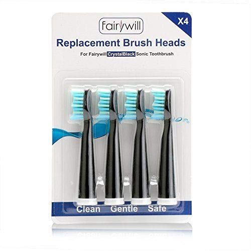 GSParts 8 pcs Replacement Soft Bristle Brush Heads For Fairywill Electric Toothbrush Crystal Black