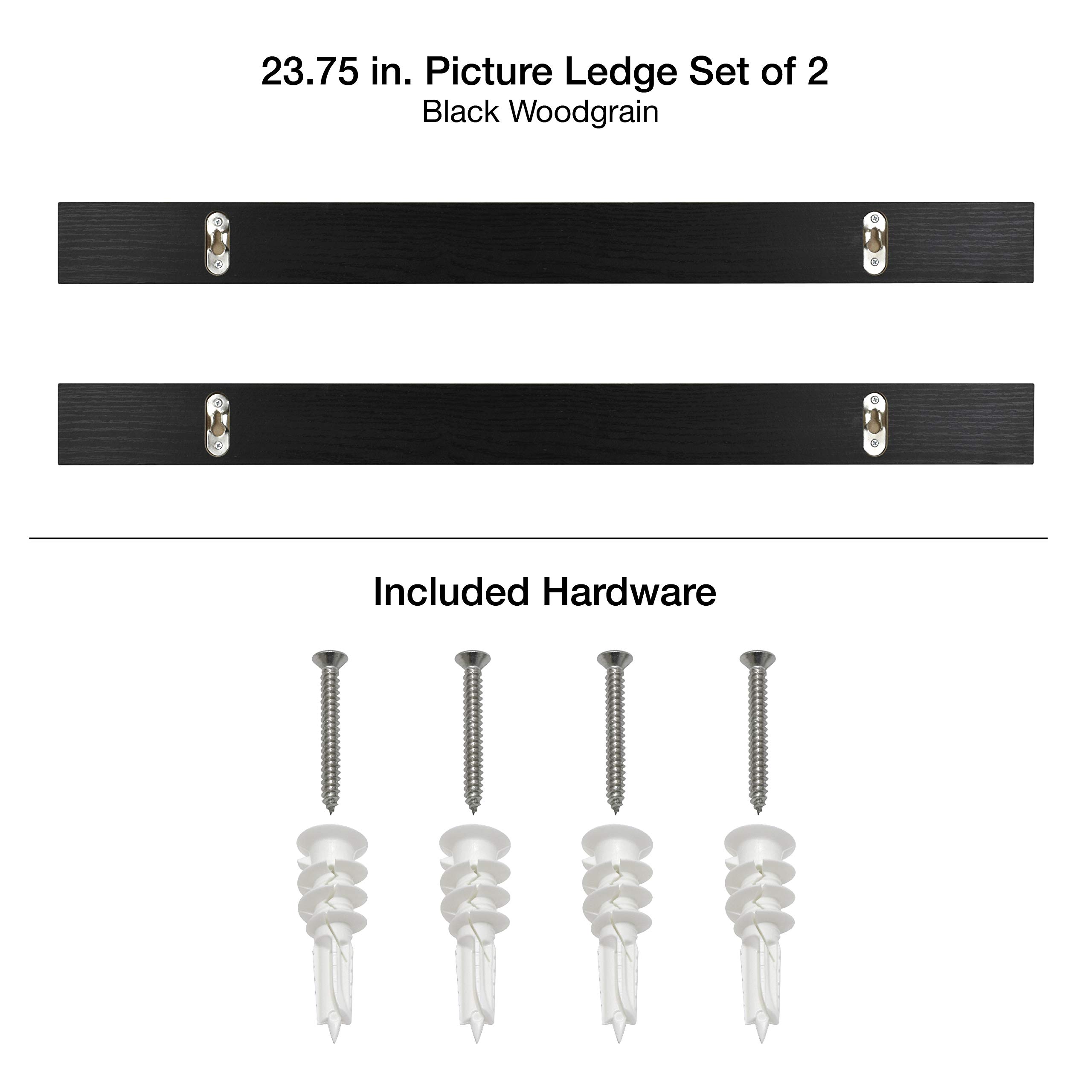 MCS Industries MCS 68905 Black Woodgrain 23.75 Inch Set, Set of 2 Picture Ledge