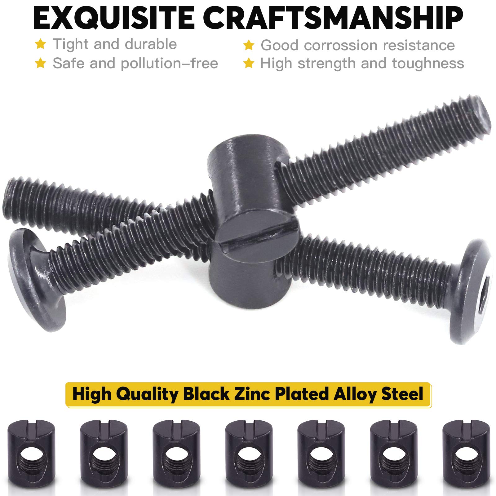 Mardatt M6 x 55mm 24PCS (12 Sets) Black Zinc Plated Hex Socket Cap Bolts Crib Bolts and Barrel Nuts Cross Dowel Replacement for Crib Cots Beds Chair Table Desk Furniture