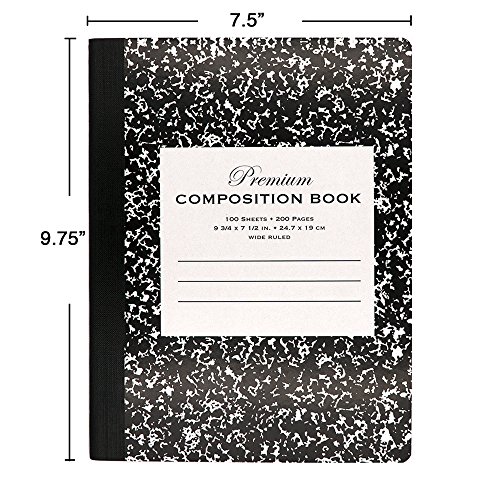 Emraw Premium Black Marble Composition Book Wide Ruled Paper Office Dairy Note Books 100 sheet Meeting Notebook Journals Hard cover Pack Of 4 Writing Book For school