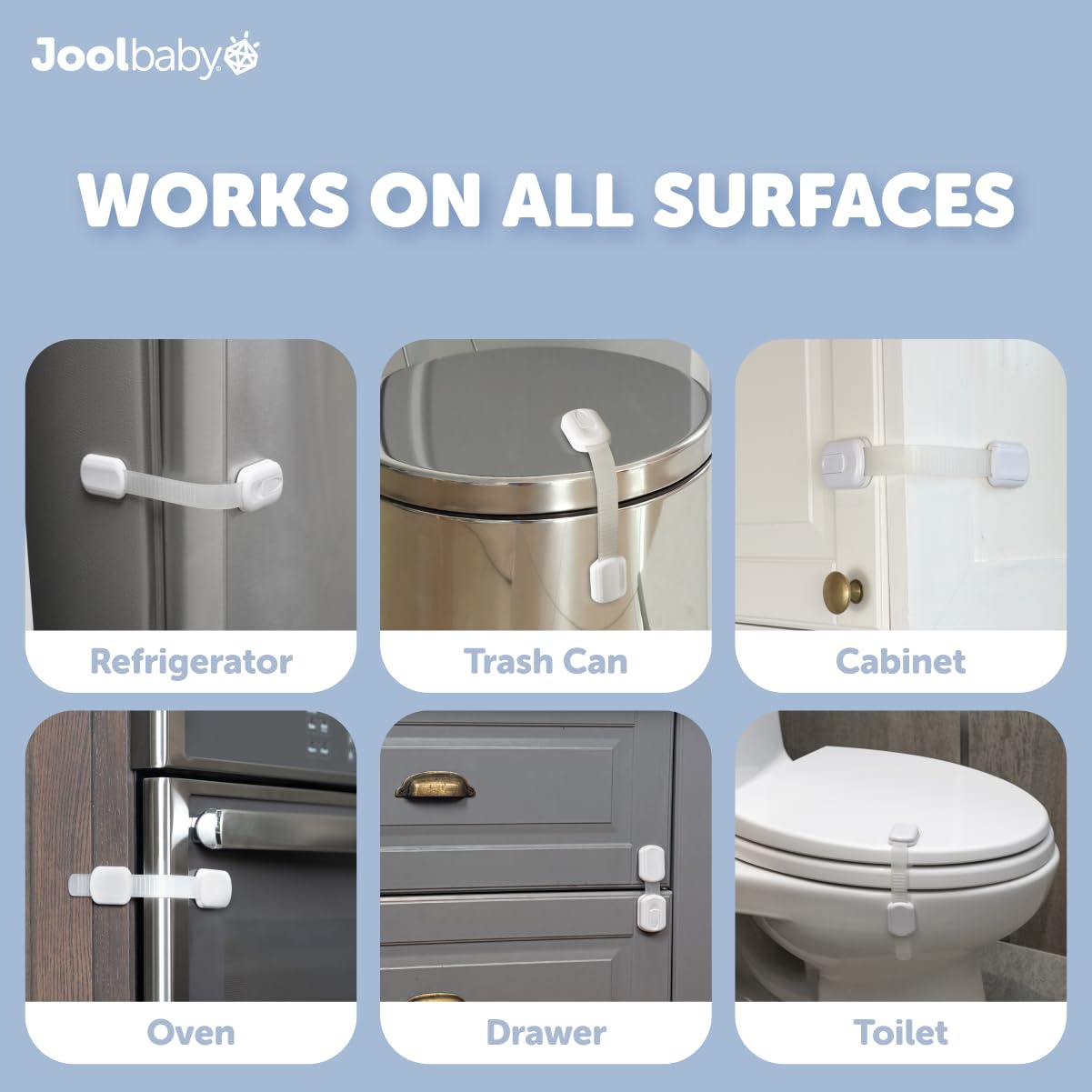 Child Safety Strap Locks (8 Pack) Baby Proof Cabinets, Drawers, Fridge, Toilet & Trash Cans β 3M Adhesive Childproof Locks β Jool Baby